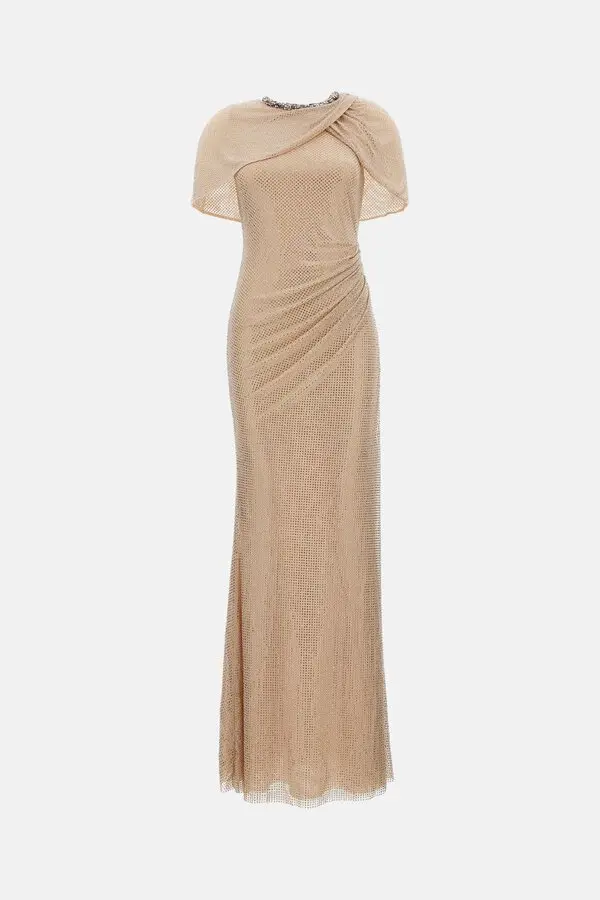 SELF-PORTRAIT Maxi Dress With Crystals - Beige