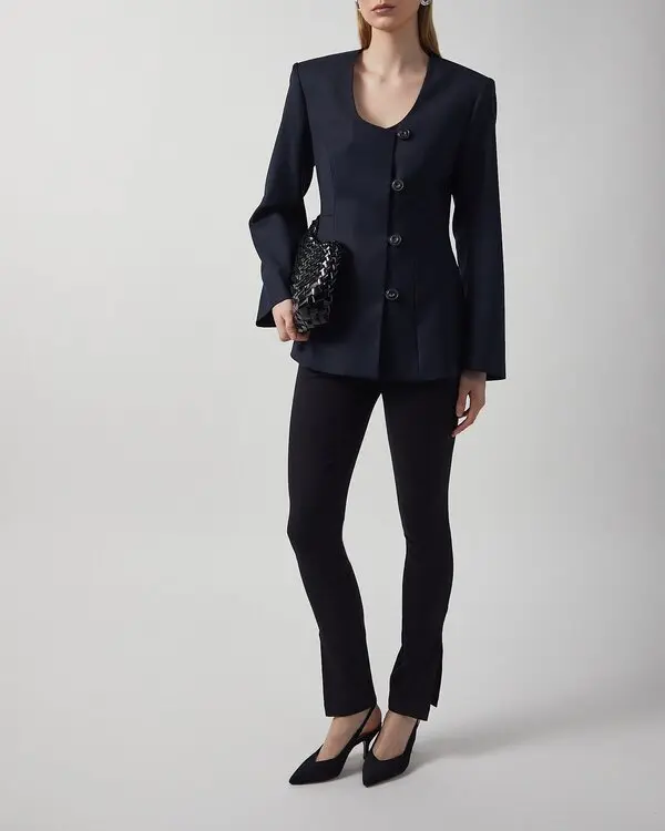HOUSE OF DAGMAR Collarless Single Breasted Blazer - Navy