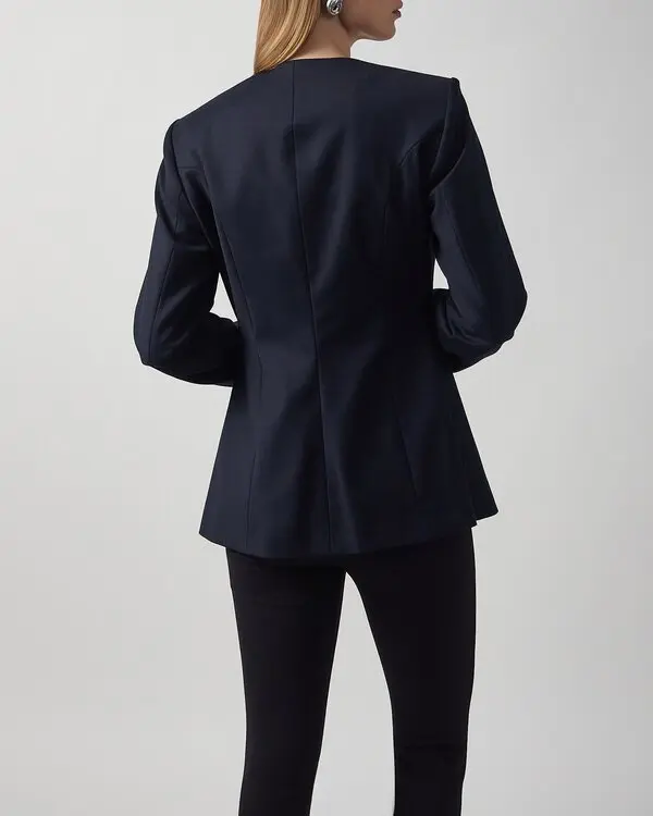 HOUSE OF DAGMAR Collarless Single Breasted Blazer - Navy