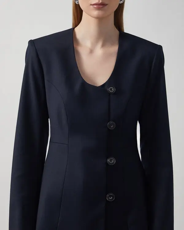 HOUSE OF DAGMAR Collarless Single Breasted Blazer - Navy