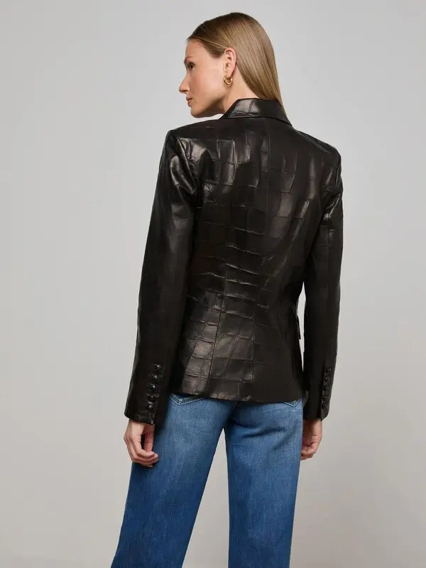 L'Agence Kenzie Croc-embossed Leather Blazer