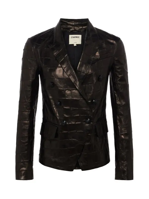 L'Agence Kenzie Croc-embossed Leather Blazer