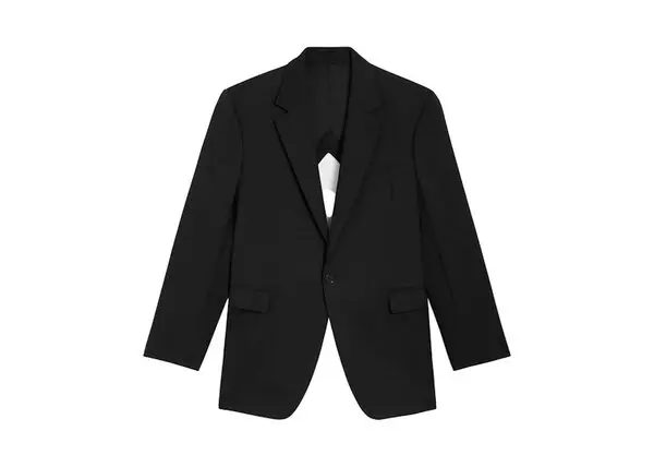 Celine Straight Collar Single Button And Diamond Back In Grain De Poudre Wool Boxy Blazer