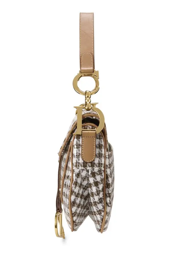 Dior Houndstooth Tweed Double Saddle Bag