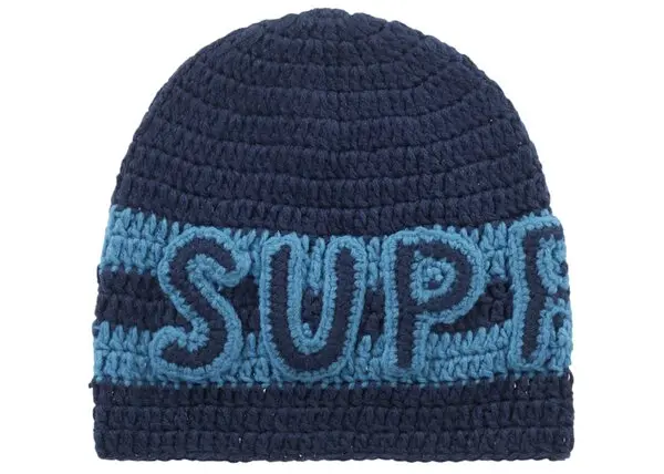 Supreme Crochet Logo Beanie - Navy Blue
