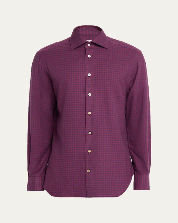 Kiton Gingham Cotton Sport Shirt