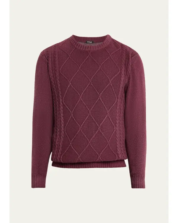 Kiton Cashmere Diamond Cable Crewneck Sweater