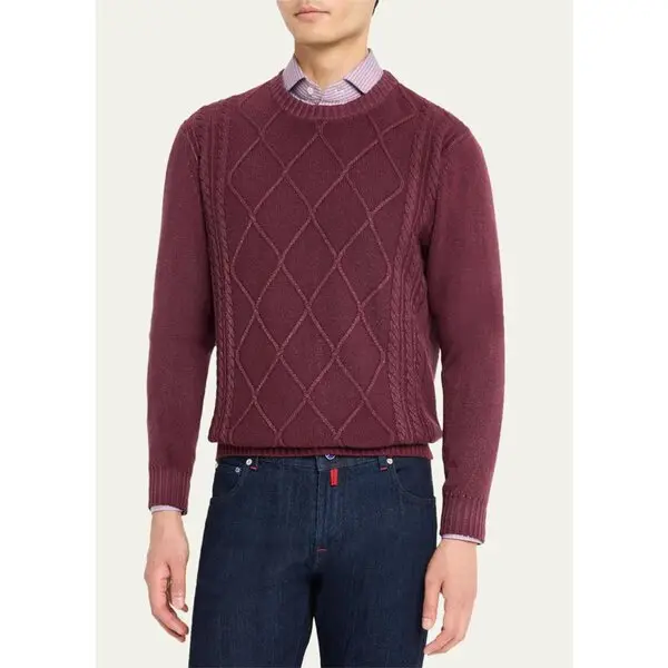 Kiton Cashmere Diamond Cable Crewneck Sweater