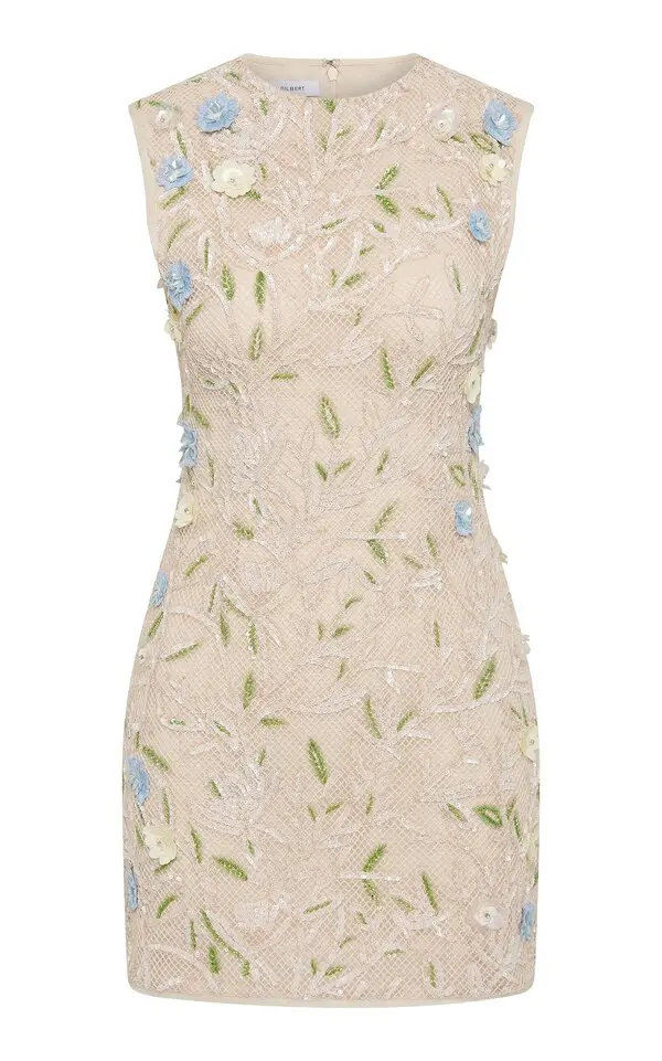 Rachel Gilbert Mistral Embroidered Cotton Mini Dress - Nude