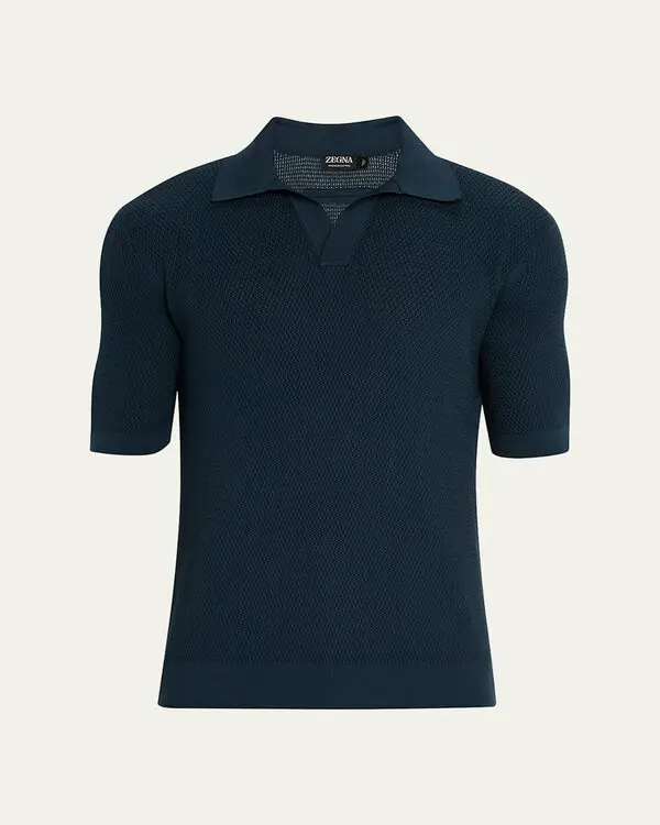 Zegna Cotton Textured Johnny-collar Polo Sweater - Dk Teal