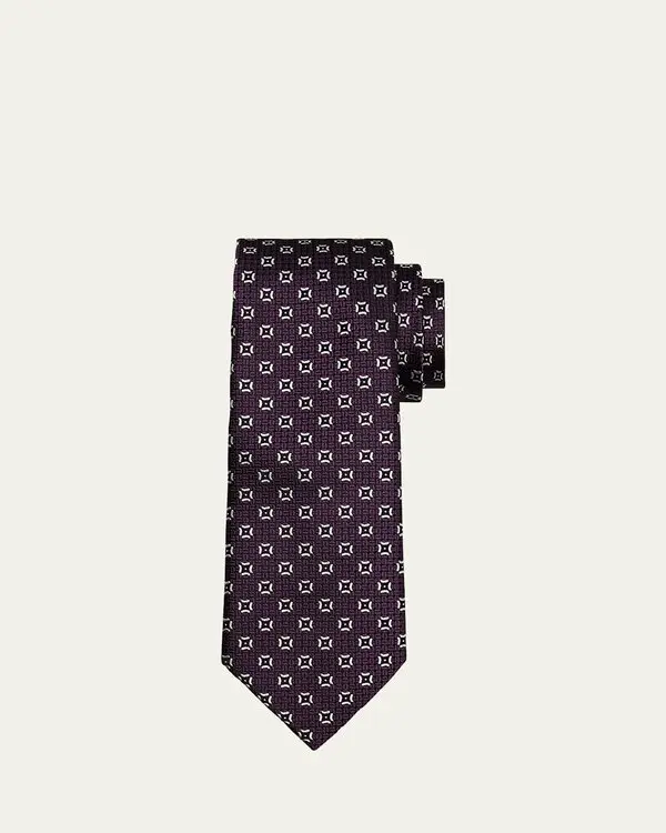 Zegna Woven Medallion Silk Tie - Dk Prp Fan