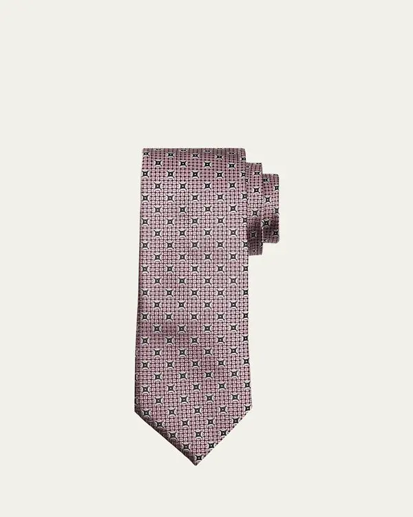 Zegna Woven Medallion Silk Tie - Md Pnk Fan