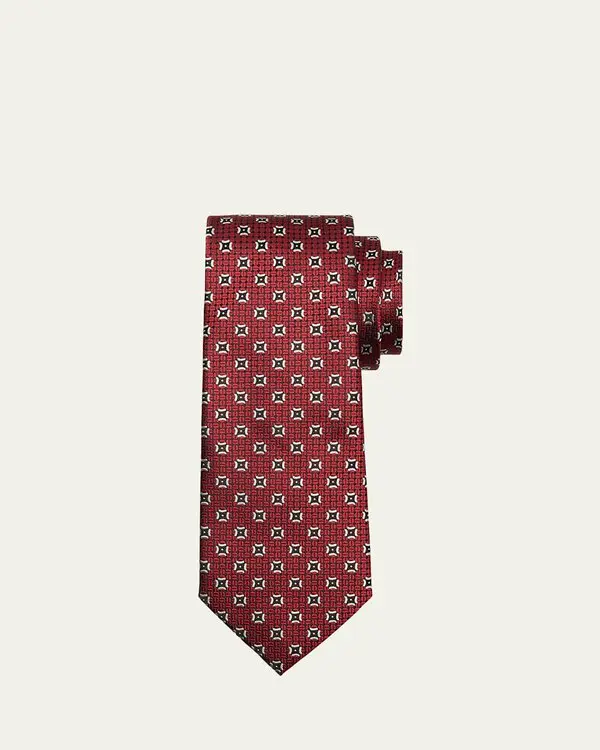 Zegna Woven Medallion Silk Tie - Md Red Fan