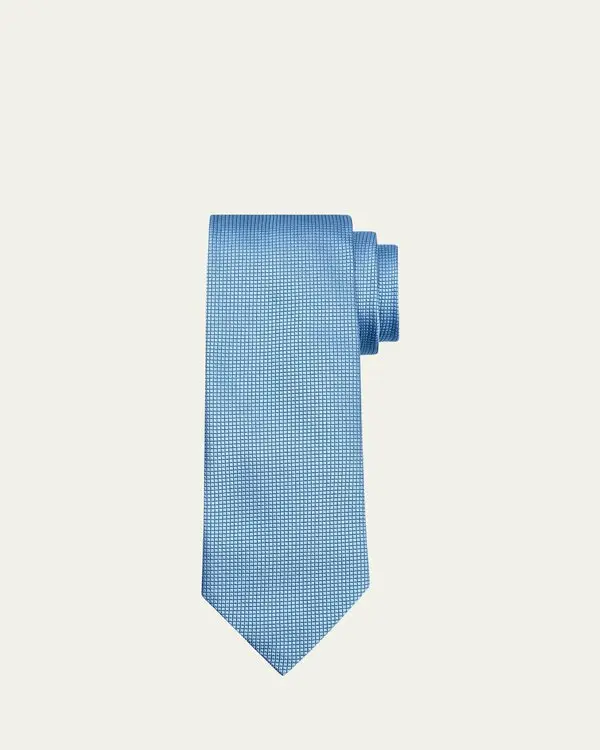 Zegna Tonal Micro-grid Tie - Br Blu Sld