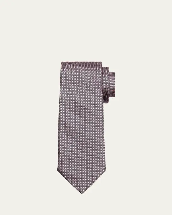 Zegna Micro-neat Pattern Silk Tie - Md Pnk Micro Fan