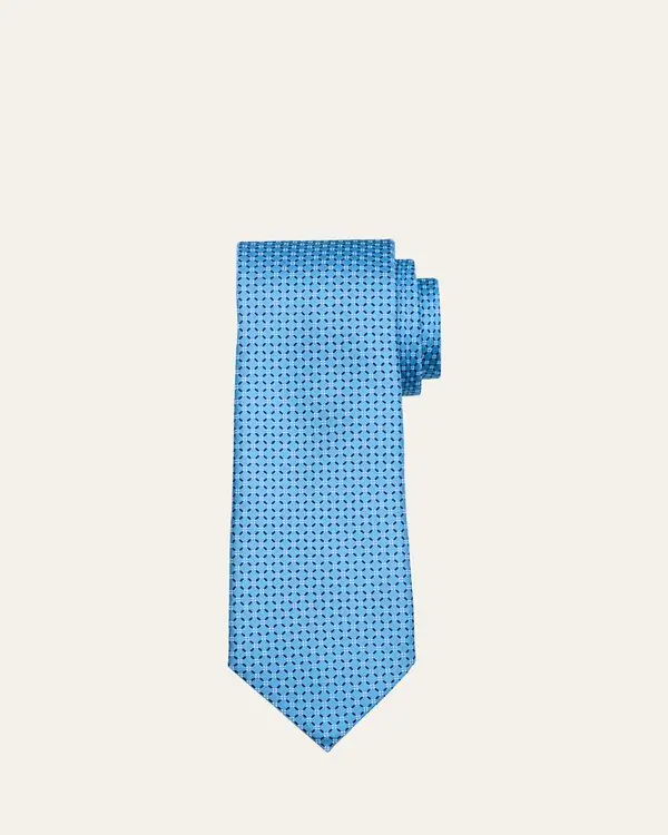 Zegna Connected Boxes Silk Neck Tie - Md Blu Fan