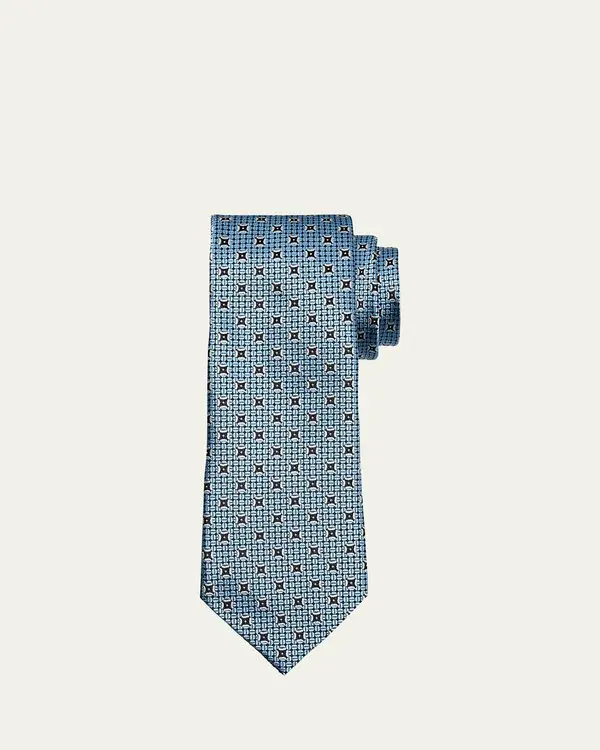 Zegna Woven Medallion Neck Tie - Br Blu Fan