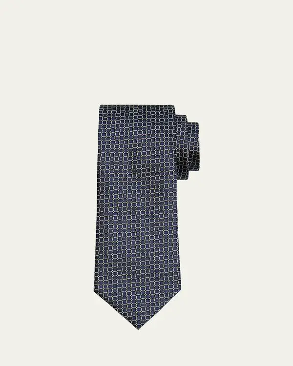 Zegna Geometric Net Silk Neck Tie - Blue