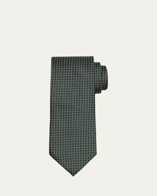 Zegna Geometric Net Silk Neck Tie - Gray