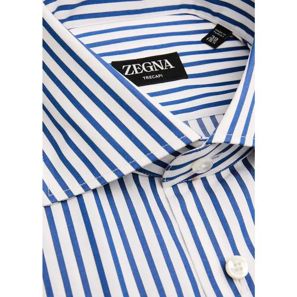Zegna Trecapi Cotton Bengal Stripe Dress Shirt - Blue