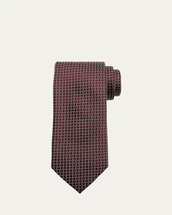 Zegna Geometric Net Jacquard Silk Neck Tie - Red