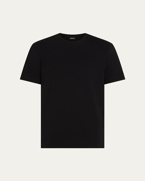 Zegna Cotton Jersey Tonal Logo T-shirt - Black