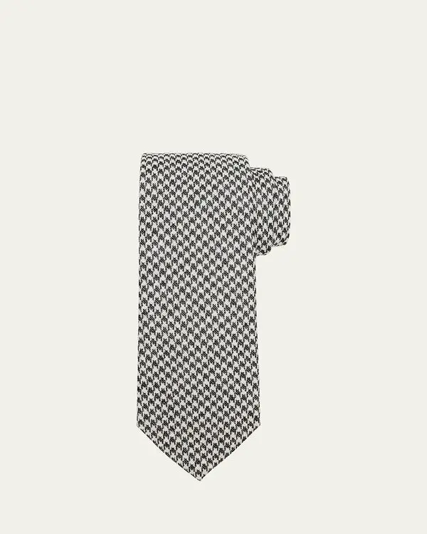 Zegna Houndstooth Wool And Silk Tie - Black