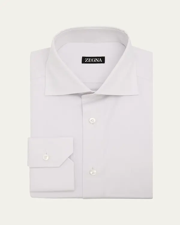 Zegna Solid Cotton Twill Dress Shirt - Gray