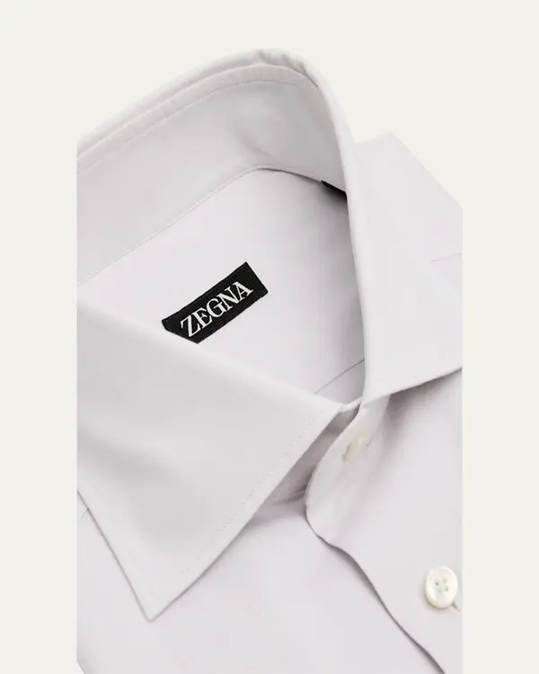 Zegna Solid Cotton Twill Dress Shirt - Gray