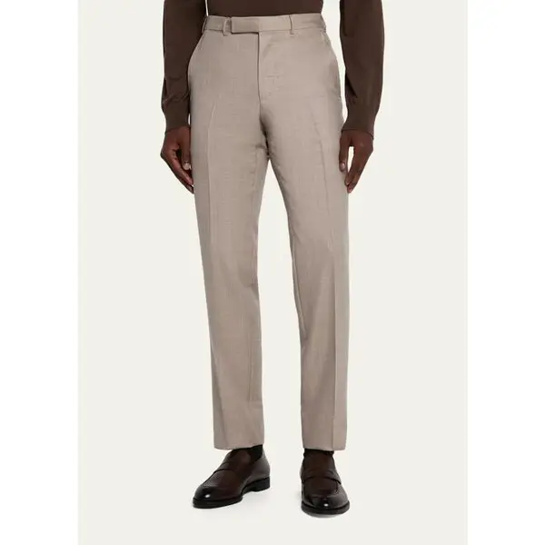 Zegna Cavalry Twill Sharkskin Trousers - Brown