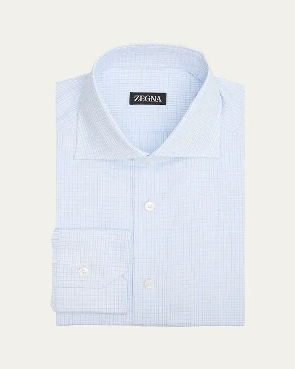 Zegna Cotton Small Check Dress Shirt - Blue