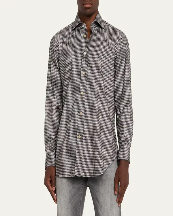 Kiton Cotton Houndstooth Classic-fit Sport Shirt
