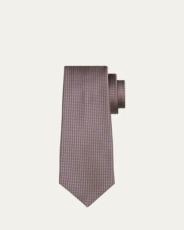 Kiton Silk Geometric Jacquard Seven-fold Tie - Lt Brwn