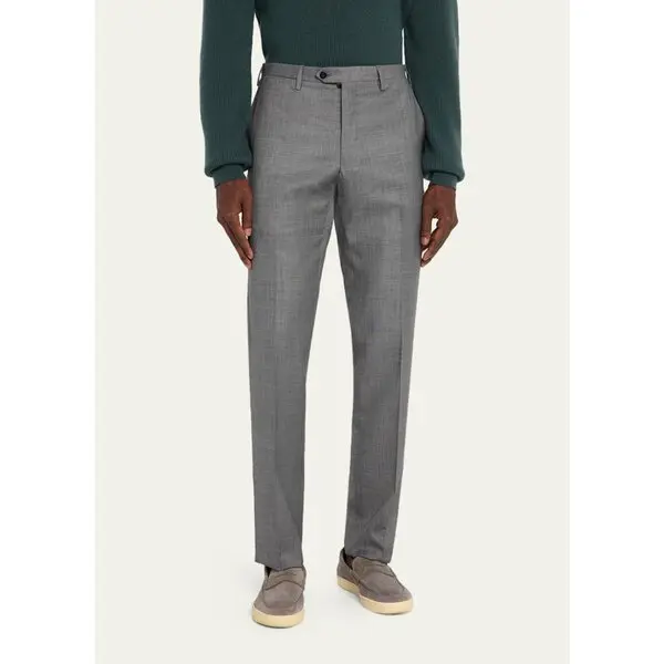 Kiton Wool Twill Flat-front Trousers