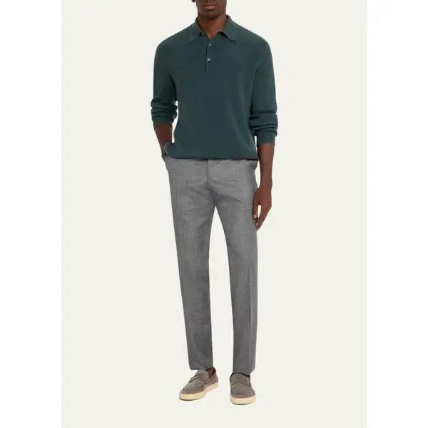 Kiton Wool Twill Flat-front Trousers