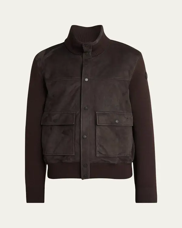 Moncler Wool And Suede Snap-front Cardigan - Brown