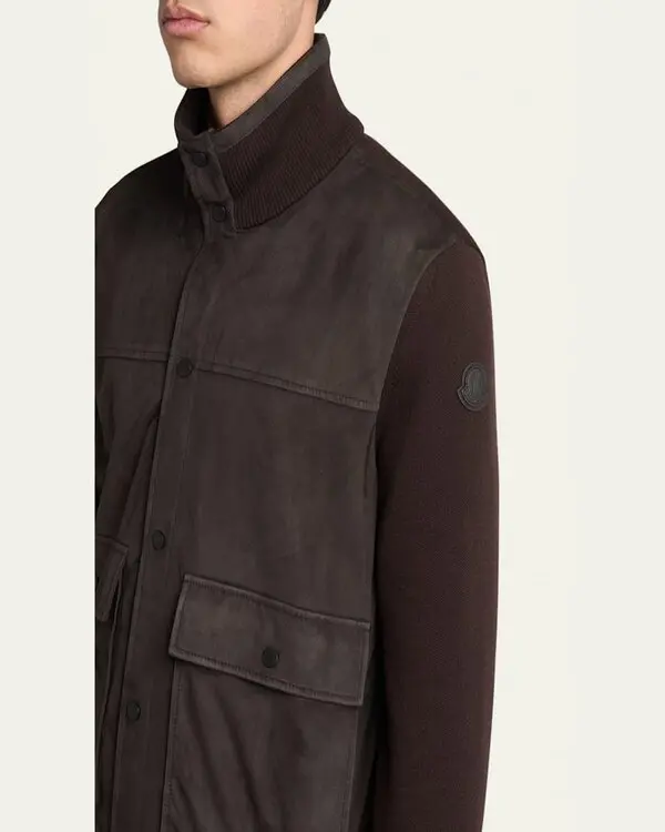 Moncler Wool And Suede Snap-front Cardigan - Brown