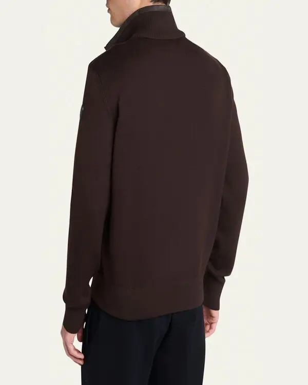 Moncler Wool And Suede Snap-front Cardigan - Brown