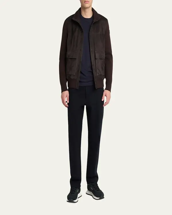 Moncler Wool And Suede Snap-front Cardigan - Brown