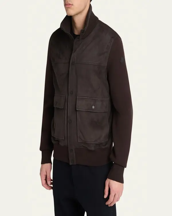 Moncler Wool And Suede Snap-front Cardigan - Brown