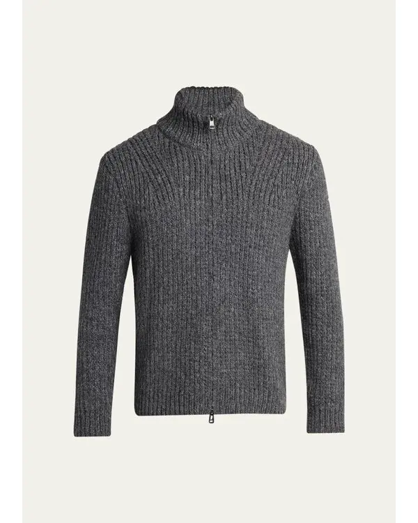 Moncler Ribbed Full-zip Sweater - Dkgray