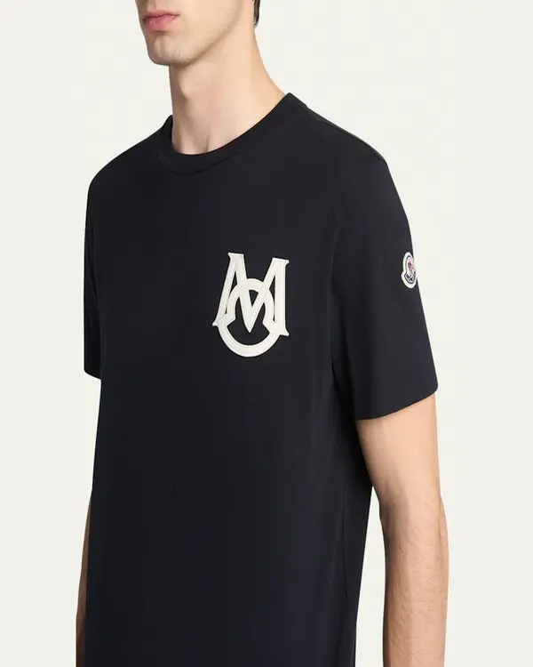 Moncler Monogram Applique Crewneck T-shirt - Navy