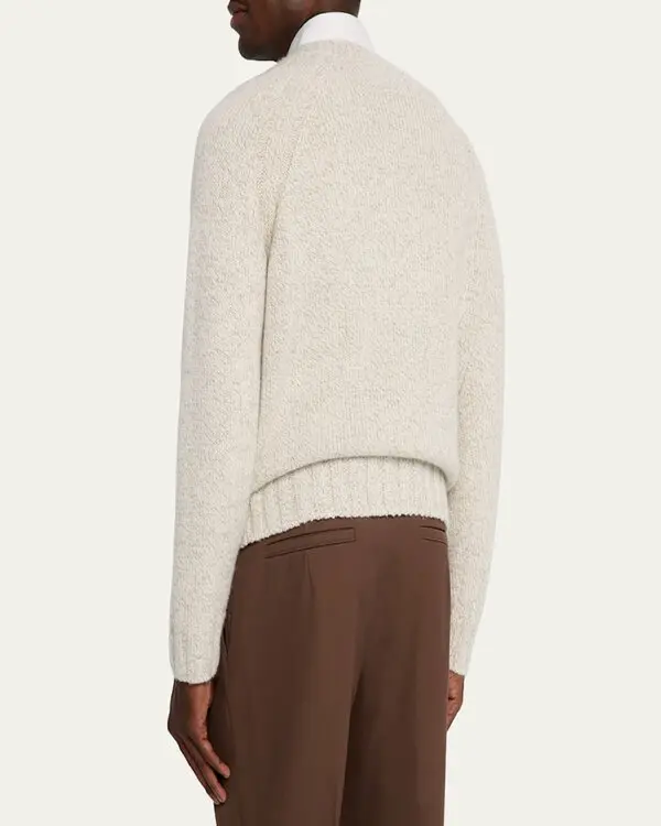 Zegna Cashmere And Wool Chunky Knit V-neck Sweater - Lt Bge Sld