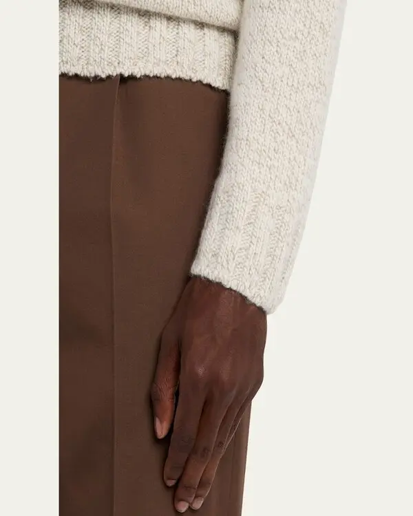 Zegna Cashmere And Wool Chunky Knit V-neck Sweater - Lt Bge Sld