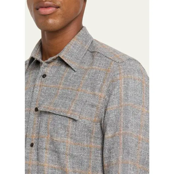 Kiton Windowpane Snap-front Overshirt