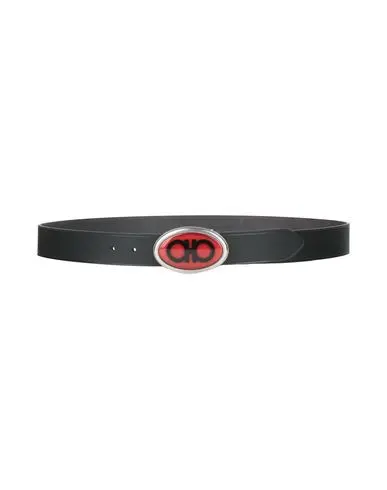 FERRAGAMO Calfskin Belt With Logo Appliqu - Black