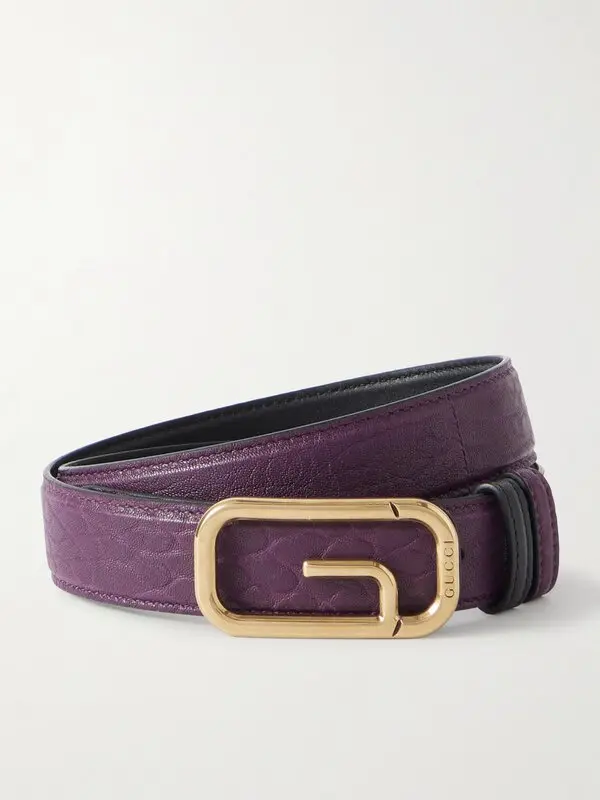 Gucci Reversible Textured-leather Belt - Purple