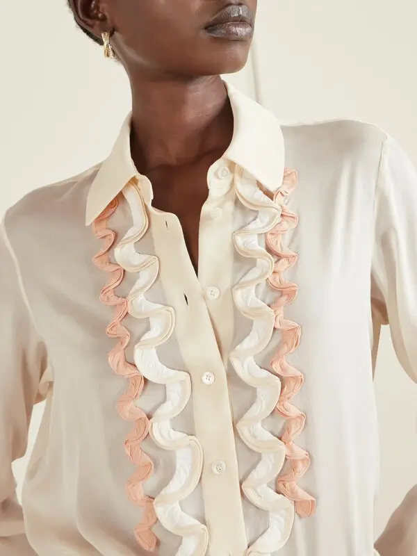 Marni Ruffled Crepe-trimmed Silk Shirt - Neutrals