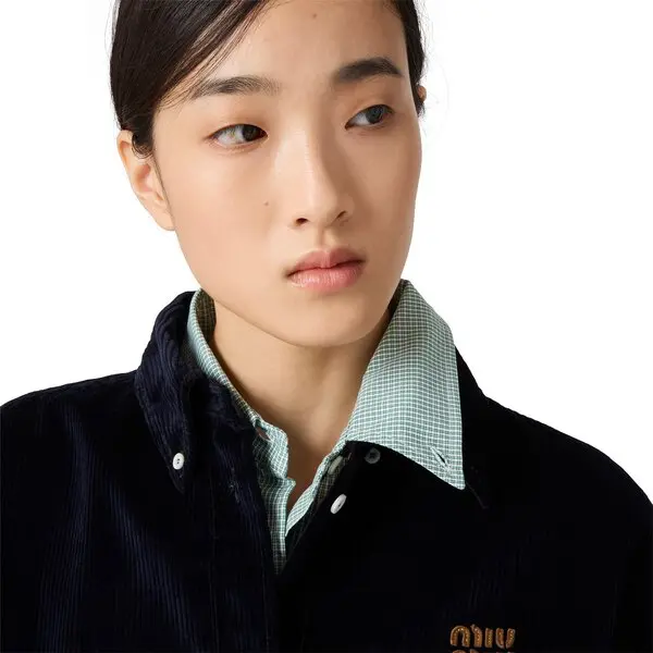 Miu Miu Corduroy And Suede Shirt - Navy
