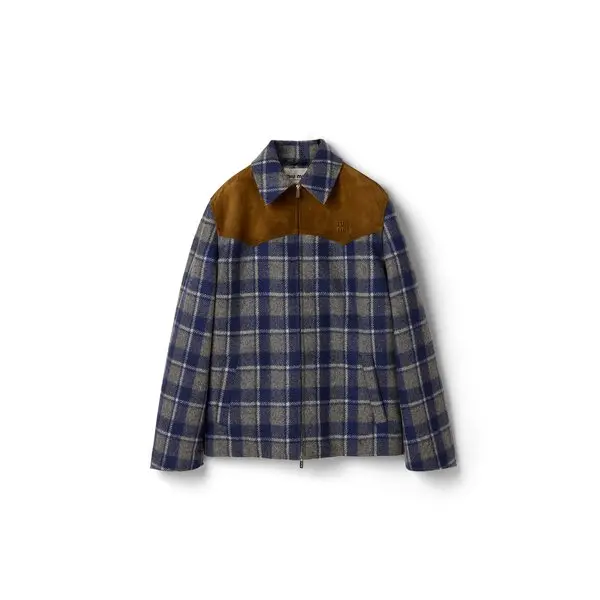 Miu Miu Checked Blouson Jacket - Slate/lightblue